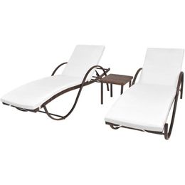 Bonnevie - 2er Set Sonnenliegen Gartenliegen - Liegestühle mit Tisch Poly Rattan Braun BV917855