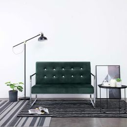 Bonnevie - 2-Sitzer-Sofa Couch Wohnzimmersofa - mit Armlehnen Dunkelgrün Chrom und Samt BV512449