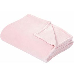 Beliani Kuscheldecke Rosa Polyester Stoff 150 x 200 cm Einfarbig Modern Überwurf für Bett Sofa Couch Sessel Erwachsene Kinder Wohnzimmer Schlafzimmer - Rosa