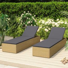 Bonnevie - Sonnenliege Gartenliege Liegestuhl - Poly Rattan Braun und Dunkelgrau BV648782