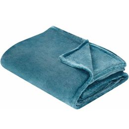 Beliani Kuscheldecke Blau Polyester Stoff 200 x 220 cm Einfarbig Modern Überwurf für Bett Sofa Couch Sessel Erwachsene Kinder Wohnzimmer Schlafzimmer - Blau