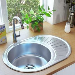 Küchenspüle Einbauspüle - Waschbecken Einzelbecken - mit Sieb und Siphon Oval Edelstahl BV787215 Bonnevie