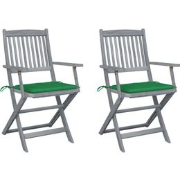 2er Set Gartenstühle Klappbare Gartensessel - Balkonstühle mit Sitzkissen Massivholz Akazie BV693010 Bonnevie