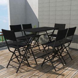 7-tlg. Gartenmöbel Set Sitzgruppe Garten mit Tisch und Stühlen - Klappbar Stahl Poly Rattan Schwarz BV652544 Bonnevie