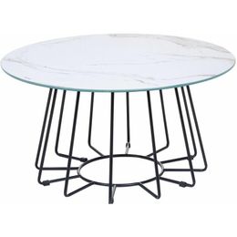 Beliani Couchtisch Weiße Tischplatte, Metallgestell, Marmoroptik, glamouröses Design - Weiß