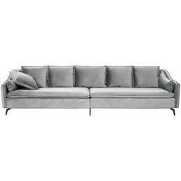 Beliani - Sofa Hellgrau Samt 4-Sitzer mit Vielen Kissen Hohen Beinen Glamourös Modern Wohnlandschaft Wohnzimmer Möbel Sitzmöbel - Grau