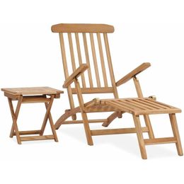 Bonnevie - Sonnenliege Gartenliege - Liegestuhl mit Fußstütze und Tisch Massivholz Teak BV257529