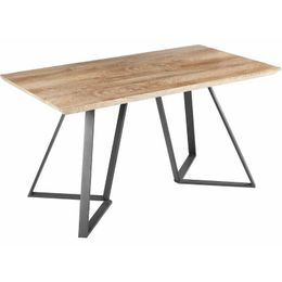 Beliani Esstisch mit heller Holzplatte und schwarzen Metallbeinen 140 x 80 cm 6 Sitzplätze rechteckig Industrial - Heller Holzfarbton