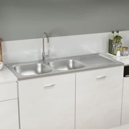 Küchenspüle Waschbecken Einzelbecken - mit Doppelbecken Silbern 1200x500x155 mm Edelstahl BV281948 Bonnevie