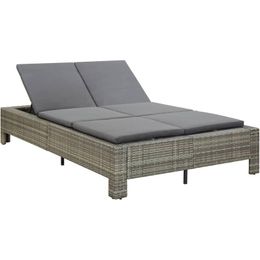 2-Personen-Sonnenliege Gartenliege Liegestuhl - mit Auflage Grau Poly Rattan BV670620 Bonnevie