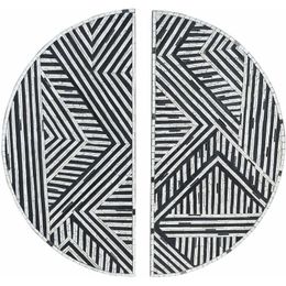 Beliani Geometrische Wanddekoration Schwarz und Weiß Muster Glas Halbkreise modern Minimalistisch - Weiß