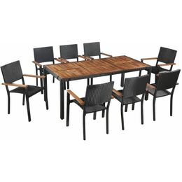Bonnevie - 9-tlg. Gartenmöbel Set Sitzgruppe Garten mit Tisch und Stühlen - Poly Rattan Akazie Massivholz Schwarz BV202433