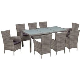 9-tlg. Gartenmöbel Set Sitzgruppe Garten mit Tisch und Stühlen - mit Auflagen Poly Rattan Grau BV814924 Bonnevie