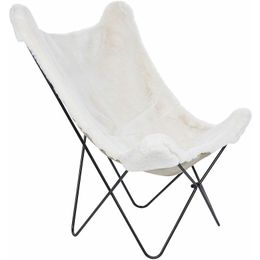 Beliani Sessel Weiß Webpelz mit Haarnadel Metallgestell Retro Stil Butterfly-Sessel Schmetterlingssessel Flur Diele Wohnzimmer Schlafzimmer Sitzmöbel - Weiß