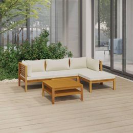 5-tlg. Sitzgruppe Gartenmöbel Set - Balkonmöbel Set mit Creme Kissen Massivholz Akazie BV549054 Bonnevie
