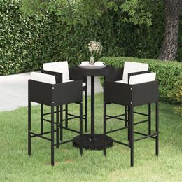 5-tlg. Gartenbar-Set Bartisch Set Gartenmöbel - Bistrotisch mit 4 Stühlen mit Kissen Poly Rattan Schwarz BV754375 Bonnevie