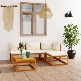 5-tlg. Sitzgruppe Gartenmöbel Set - Balkonmöbel Set mit Auflagen Creme Massivholz Akazie BV160925 - BonneVie