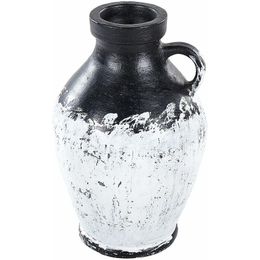 Beliani Dekorative Vase weiß und schwarz aus Terrakotta 33 cm handgefertigt bemalt Retro Vintage inspiriertes Design - Schwarz