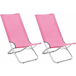 Bonnevie - 2er Set Strandstühle Klappbare Strandliege - Gartenstühle Rosa Stoff BV669004