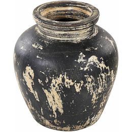 Beliani Dekorative Vase beige und schwarz aus Terrakotta 33 cm handgefertigt bemalt Retro Vintage inspiriertes Design - Schwarz
