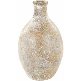Beliani Dekorative Vase beige und weiß aus Terrakotta 39 cm handgefertigt bemalt Retro Vintage inspiriertes Design - Beige