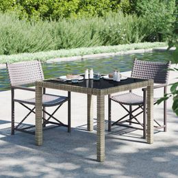 Gartentisch Esstisch - Balkontisch 90x90x75 cm Gehärtetes Glas Poly Rattan Grau BV466610 Bonnevie