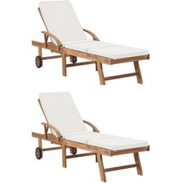Bonnevie - 2er Set Sonnenliegen Gartenliegen - Liegestühle mit Auflagen Massivholz Teak Creme BV462865