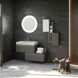 KIAMAMI VALENTINA - 120Cm Wandmontierter Badezimmerschrank Mit Dunkelgrauen Schubladen Und Hpl-Waschtisch Diamante