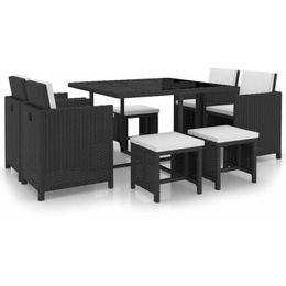 9-tlg. Sitzgruppe Gartenmöbel Set - Essgruppe Garten mit Auflagen Poly Rattan Schwarz BV927563 Bonnevie