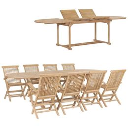 Bonnevie - 9-tlg. Gartenmöbel Set Sitzgruppe Garten mit Tisch und Stühlen - 180-280 x 100 x 75 cm Teak Massivholz BV315697 Braun