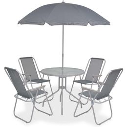 6-tlg. Gartenmöbel Set Sitzgruppe Garten mit Tisch und Stühlen - Stahl und Textilene Grau BV571422 Bonnevie