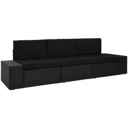 Bonnevie - Modulares 3-Sitzer-Sofa Gartensofa Gartenmöbel - Gartenbank Poly Rattan Schwarz BV248164