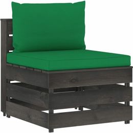 Modulares Mittelsofa Gartensofa - Couch Gartenmöbel mit Kissen Grau Imprägniertes Holz BV455442 - BonneVie