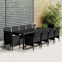 11-tlg. Gartenmöbel Set Sitzgruppe Garten mit Tisch und Stühlen - Poly Rattan Schwarz BV304337 Bonnevie