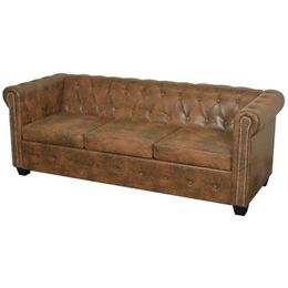 Chesterfield Sofa 3-Sitzer Couch Wohnzimmersofa - Kunstleder Braun BV294727 - BonneVie