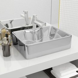 Waschbecken Aufsatzwaschbecken - Waschtisch mit Wasserhahnloch 48x37x13,5cm Keramik Silbern BV204450 Bonnevie