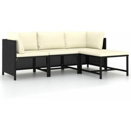 4-tlg. Garten-Sofagarnitur Gartensofa Gartenmöbel - Gartenbank mit Auflagen Schwarz Poly Rattan BV501468 Bonnevie