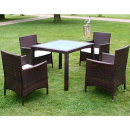 5-tlg. Gartenmöbel Set Sitzgruppe Garten mit Tisch und Stühlen - mit Auflagen Poly Rattan Braun BV289492 Bonnevie Braun