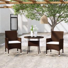 Bonnevie - 3-tlg. Gartenmöbel Set Sitzgruppe Garten mit Tisch und Stühlen - Poly Rattan Braun BV201383