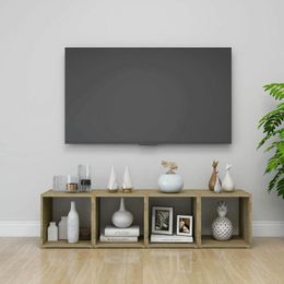 Bonnevie - 4er Set TV-Lowboard TV-Schränke - Fernsehschränke Weiß Sonoma-Eiche 37x35x37 cm Holzwerkstoff BV184840