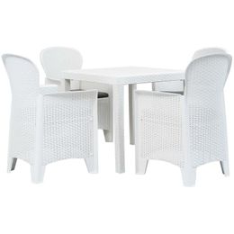 5-tlg. Gartenmöbel Set Sitzgruppe Garten mit Tisch und Stühlen - Kunststoff Weiß Rattan-Optik BV696008 Bonnevie
