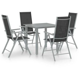 Bonnevie - 5-tlg. Gartenmöbel Set Sitzgruppe Garten mit Tisch und Stühlen - Aluminium Silbern und Schwarz BV126898