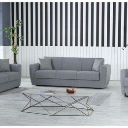 Schlafsofa Dcorv, Lineares 3-Sitzer-Container-Schlafsofa, Wohnzimmersofa aus gepolstertem Stoff mit Klick-Klack-Öffnung, 223x84xh80 cm, Grau - Dmora