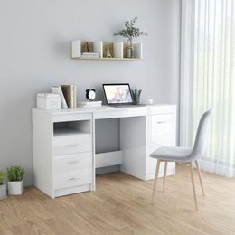 Schreibtisch Computertisch - Bürotisch Hochglanz-Weiß 140x50x76 cm Holzwerkstoff BV571092 Bonnevie