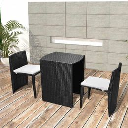 3-tlg. Gartenmöbel Set Bistro-Set - Esstisch mit 2 Stühlen mit Auflagen Poly Rattan Schwarz BV654862 Bonnevie