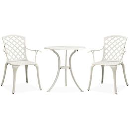 3-tlg. Gartenmöbel Set Bistro-Set - Esstisch mit 2 Stühlen Aluminiumguss Weiß BV287847 Bonnevie
