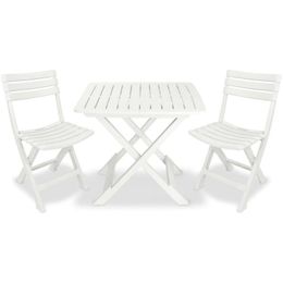 Bonnevie - 3-tlg. Gartenmöbel Set Bistro-Set - Esstisch mit 2 Stühlen Klappbar Kunststoff Weiß BV622186