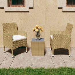 3-tlg. Gartenmöbel Set Bistro-Set - Esstisch mit 2 Stühlen Poly Rattan und Hartglas Beige BV818254 Bonnevie