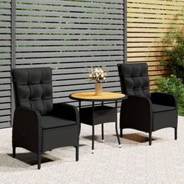 3-tlg. Gartenmöbel Set Bistro-Set - Esstisch mit 2 Stühlen Poly Rattan Schwarz BV395373 Bonnevie