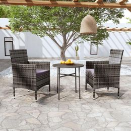 3-tlg. Gartenmöbel Set Sitzgruppe Garten mit Tisch und Stühlen - Poly Rattan Grau BV266987 - BonneVie